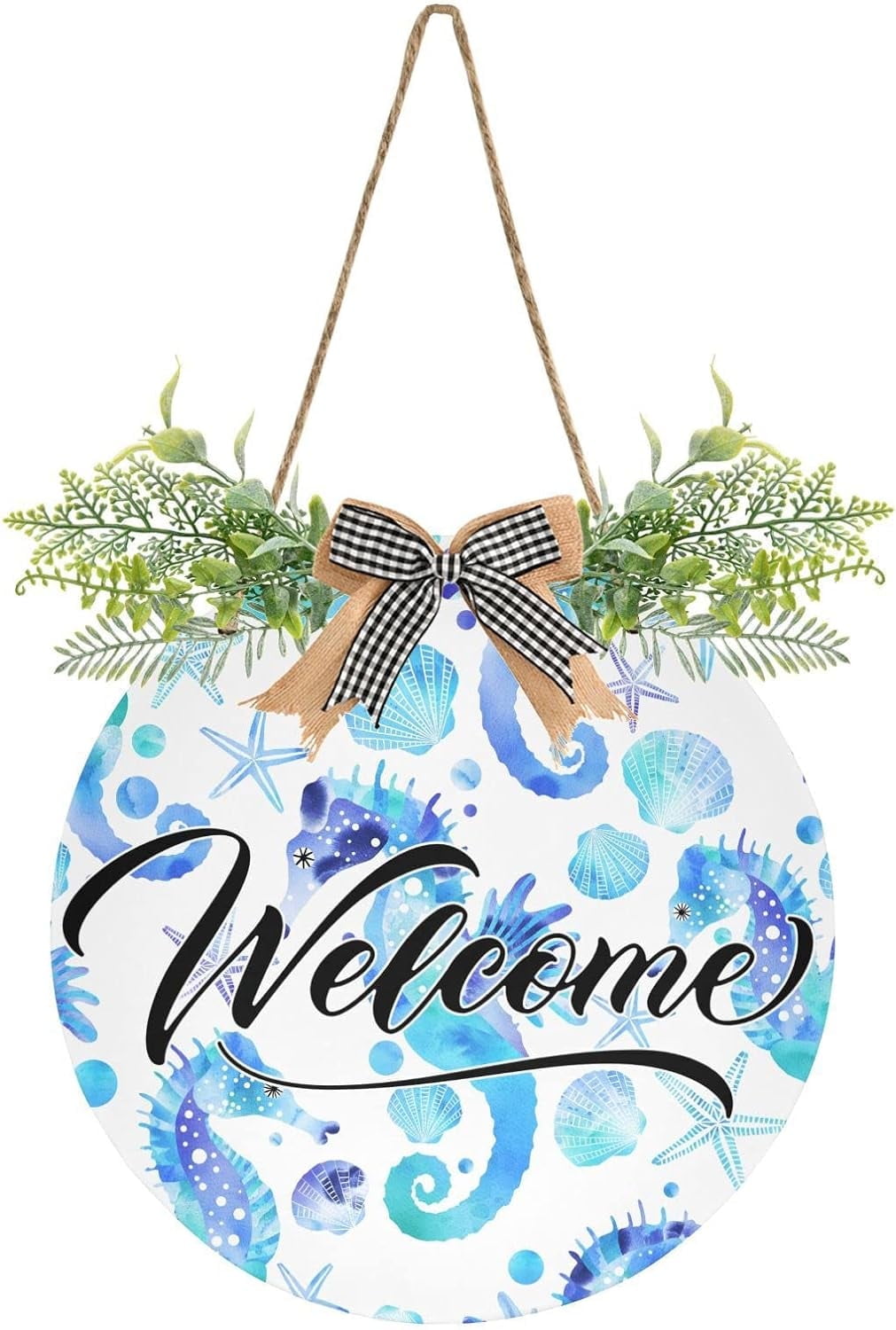 Hidove Welcome1 Watercolor Seahorse Blue Welcome Sign for Front Door ...
