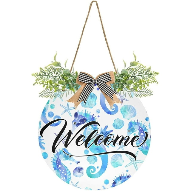 Hidove Welcome1 Watercolor Seahorse Blue Welcome Sign for Front Door ...