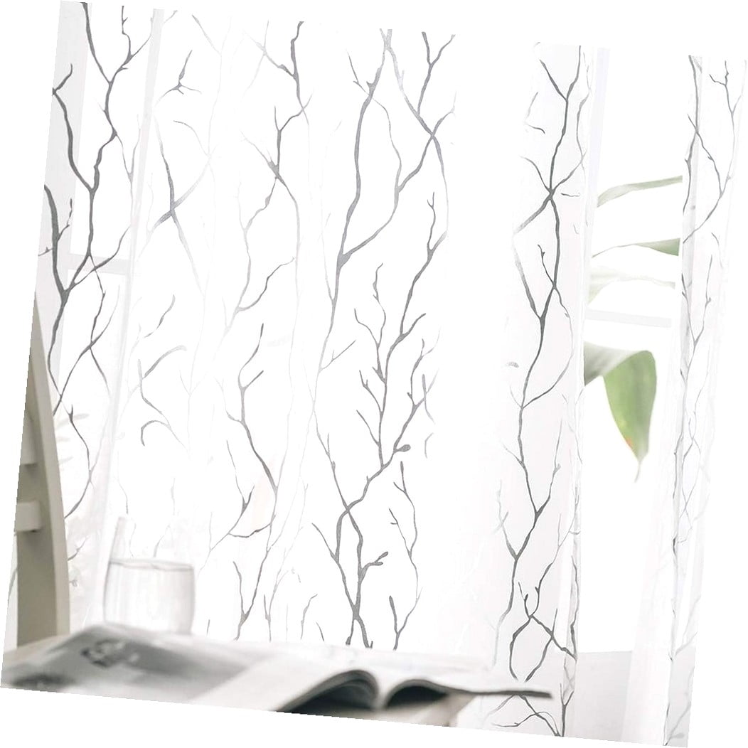 Hidove White Sheer Curtains 84 Inch Long Silver Foil Tree White Curtain ...