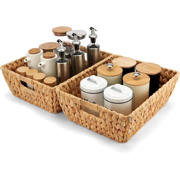 Hidove Wicker Baskets 2 Pack, Water Hyacinth Wicker Storage Basket with ...