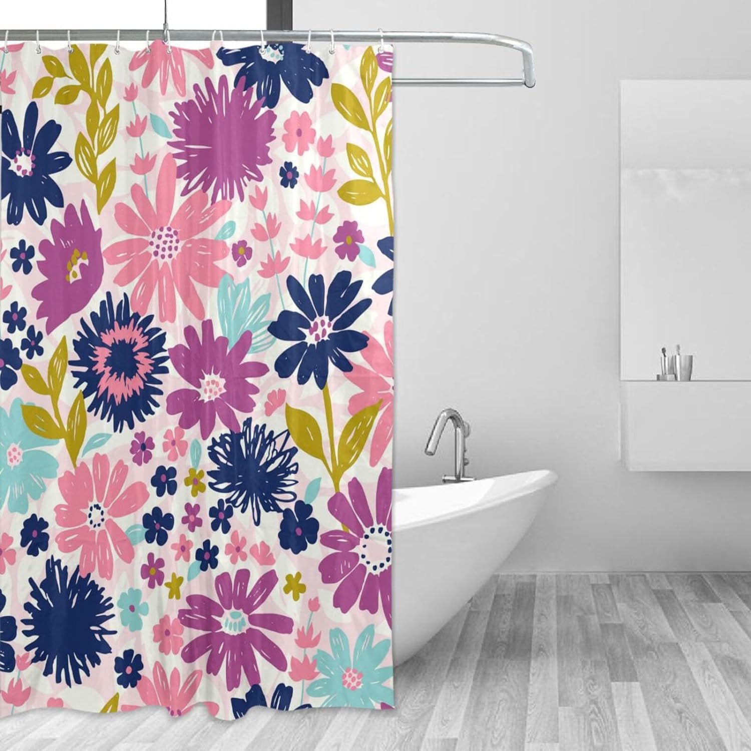 Hidove Wild Flowers Bathroom Waterproof Shower Curtain Set Bathtub