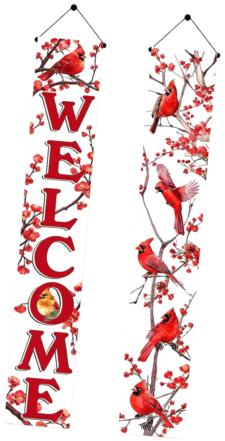 Hidove Winter Snowman Porch Sign Vertical Door Banner Red Decoration ...
