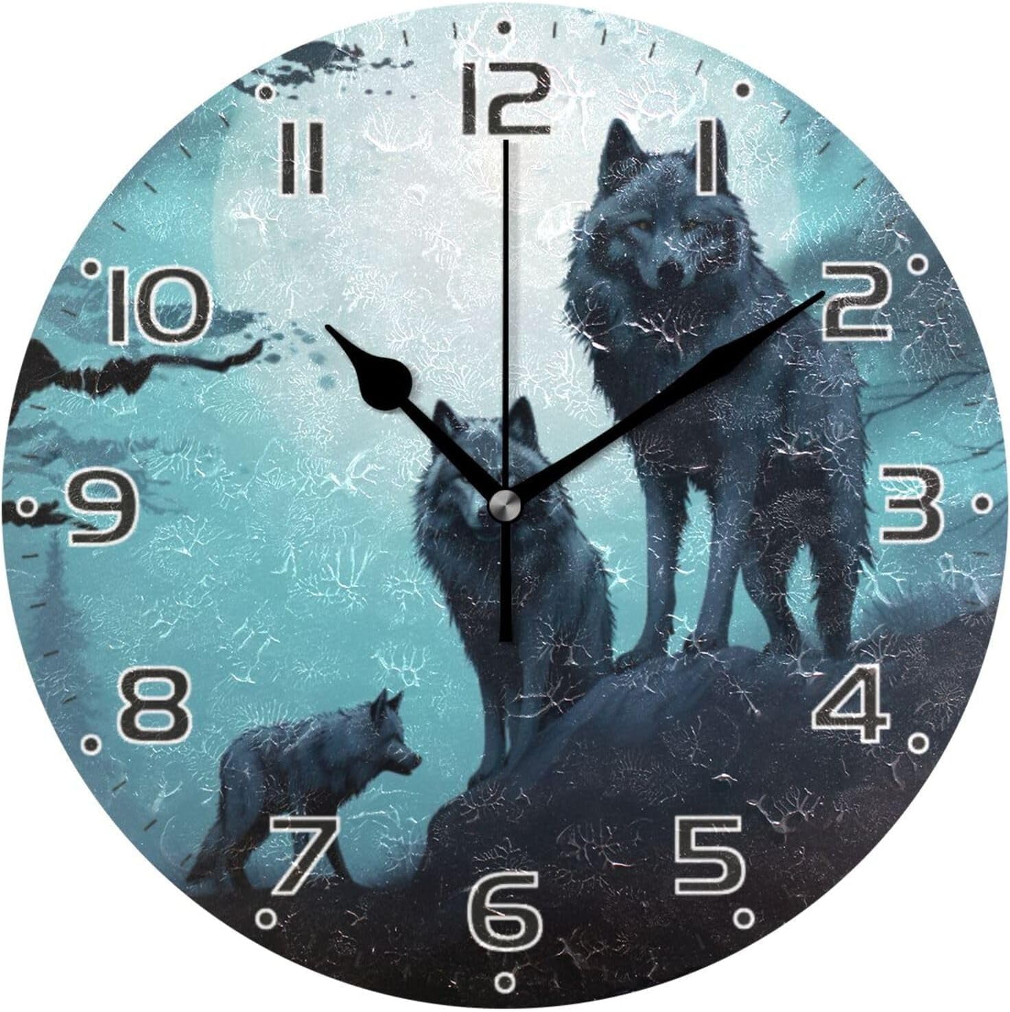 Hidove Wolf Clock Silent Round Wall Clock Non Ticking Battery Device Clocks Creative Decoration ...