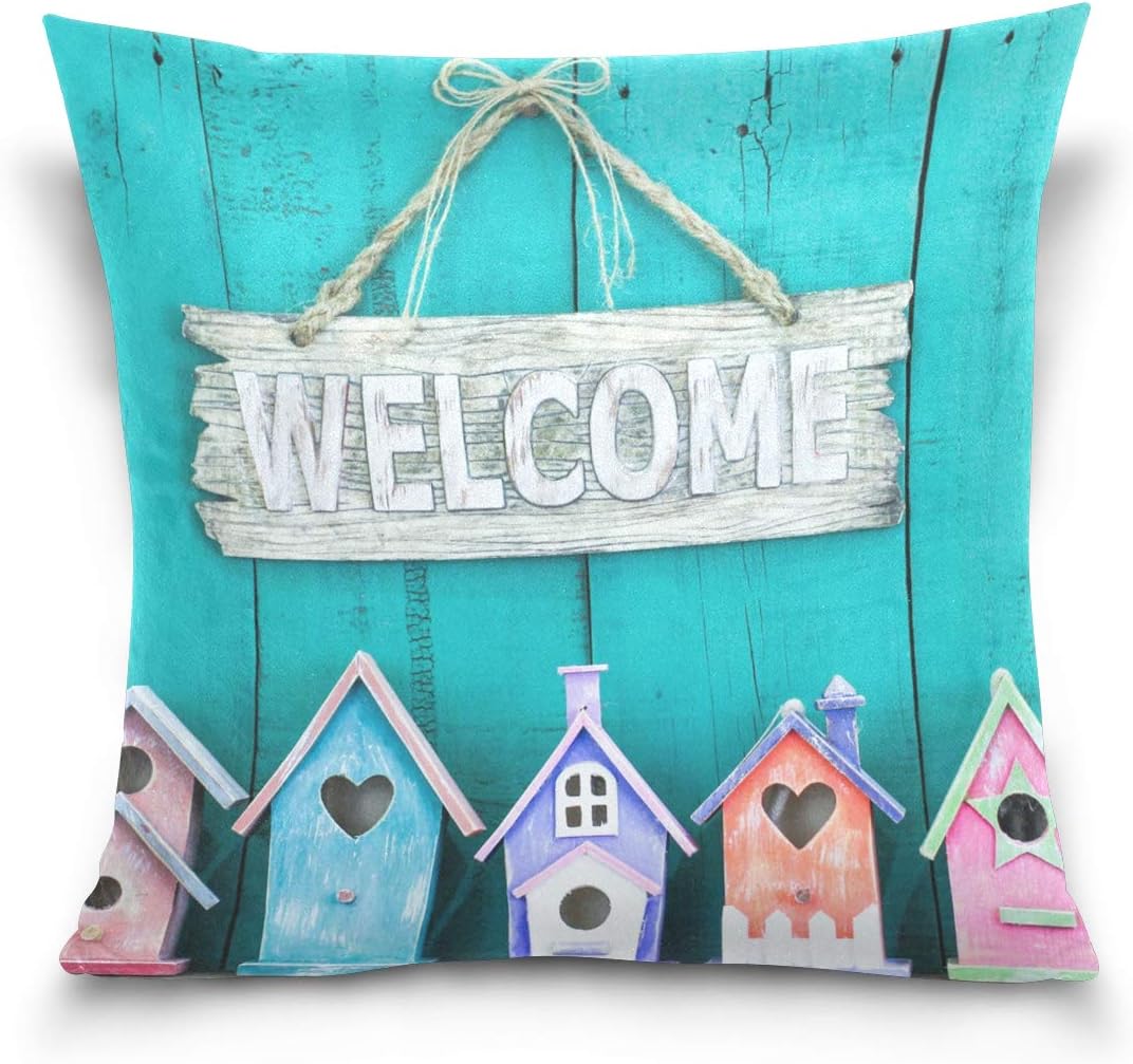 Hidove Wood Welcome Sign and Birdhouses Velvet Oblong Lumbar Plush ...