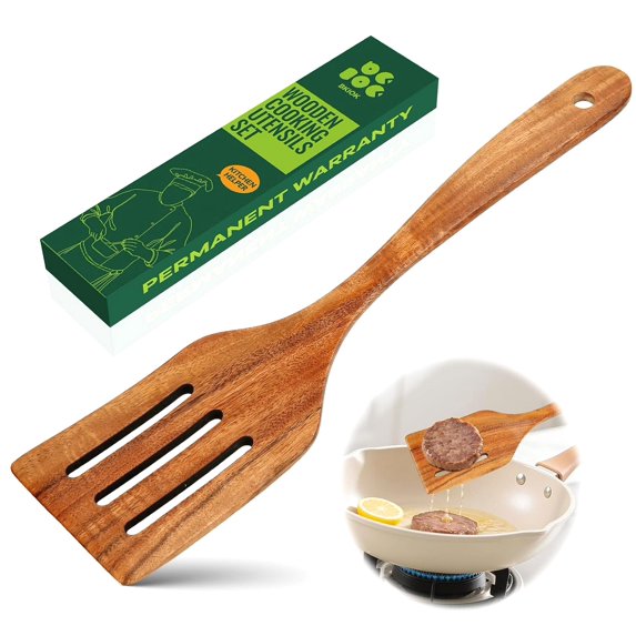 Hidove Wooden Slotted for Cooking, Wood Spoon Kitchen Utensil Flat ...