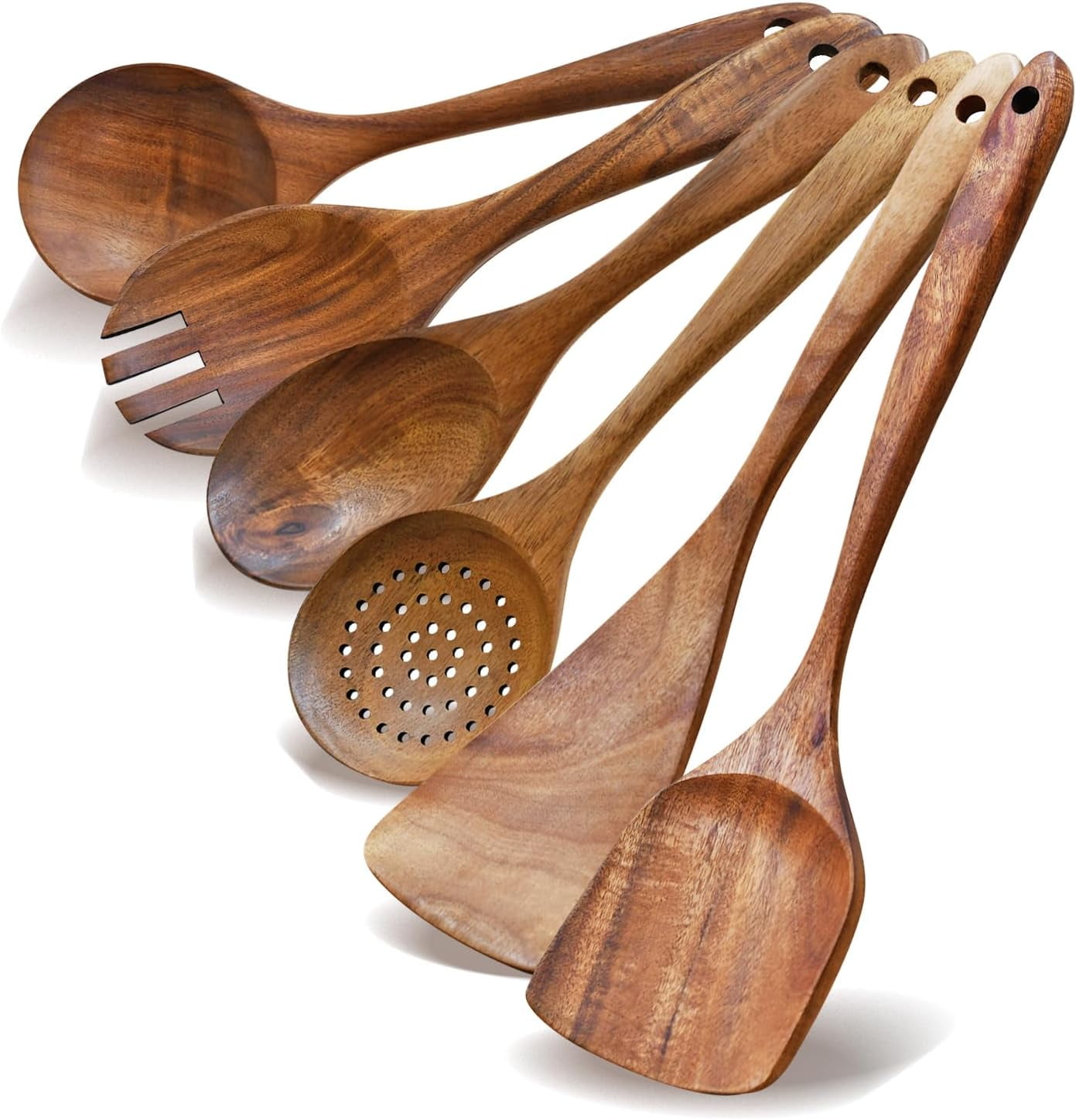 Hidove Wooden Spoon Set-6 Piece Wooden Utensils-Daily Wooden Cutlery ...