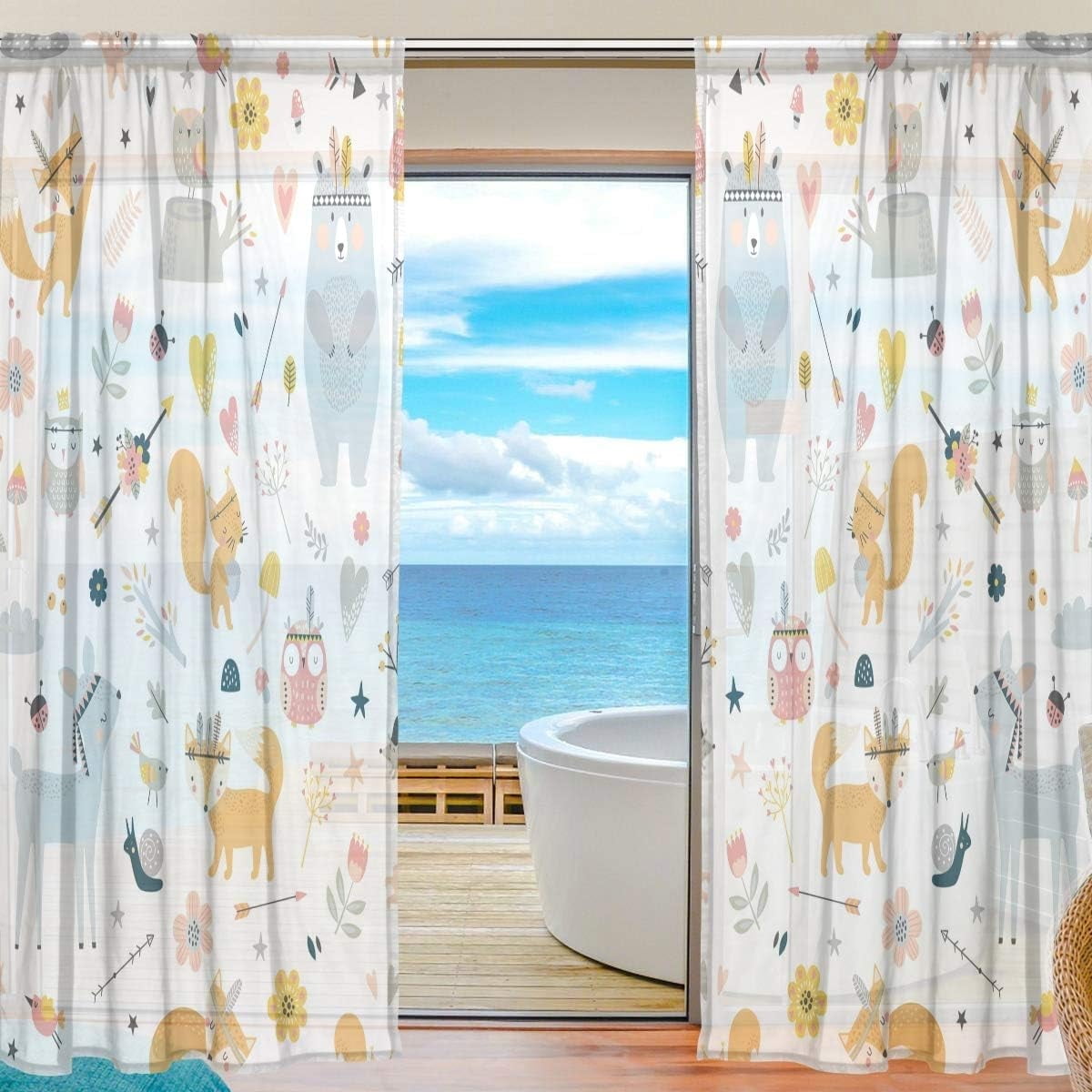 Hidove World Map Fruit Sheer Window Curtain Panel Drape 55x78 Inch for ...