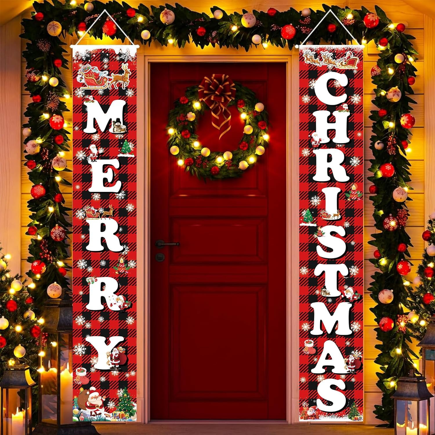 Hidove Yard Porch Sign Set, Red Door Banner, Hanging Merry for Wall ...