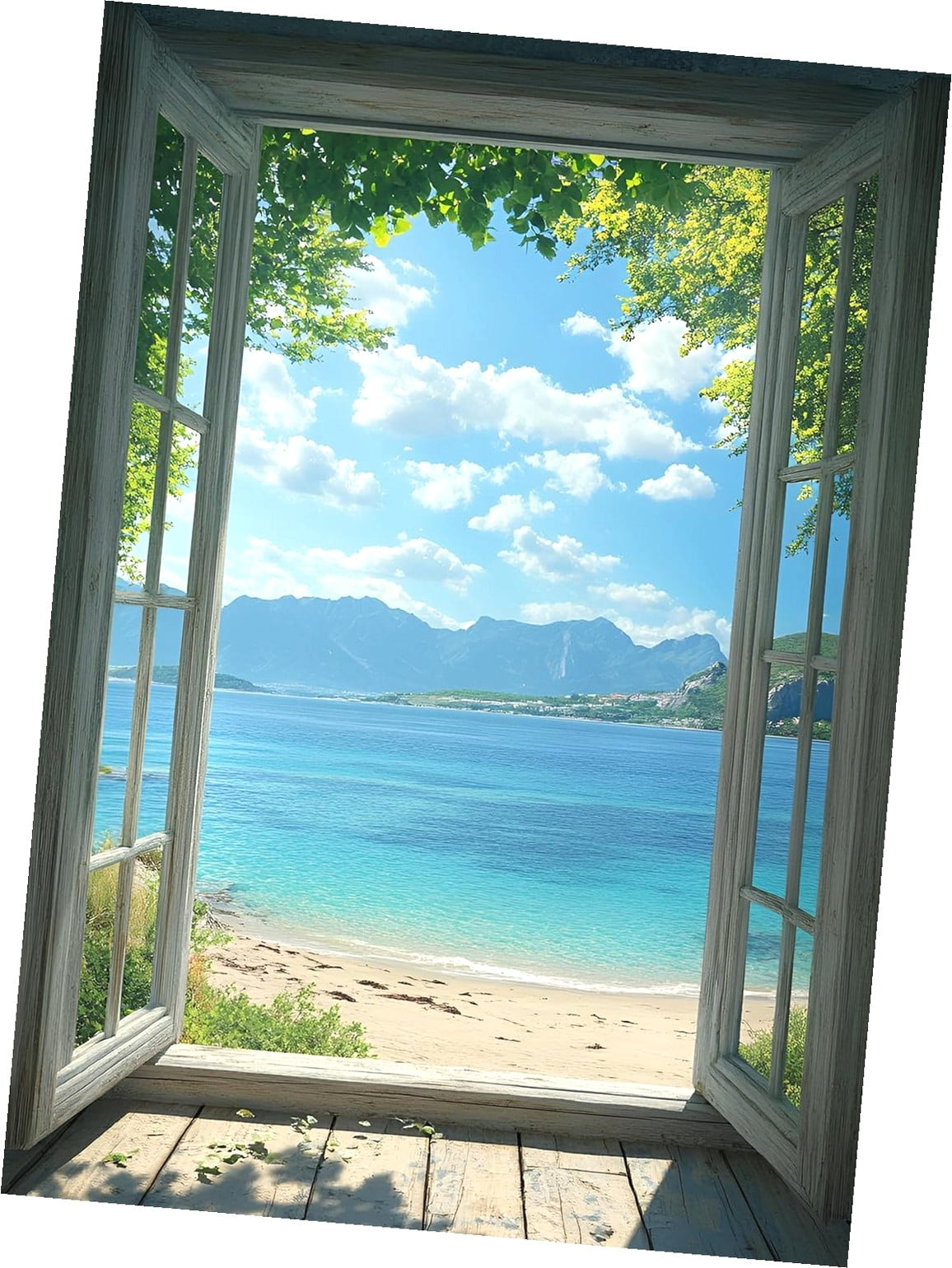 Hidove and Stick Fake Window-Refreshing Coastal View with Azure Ocean ...
