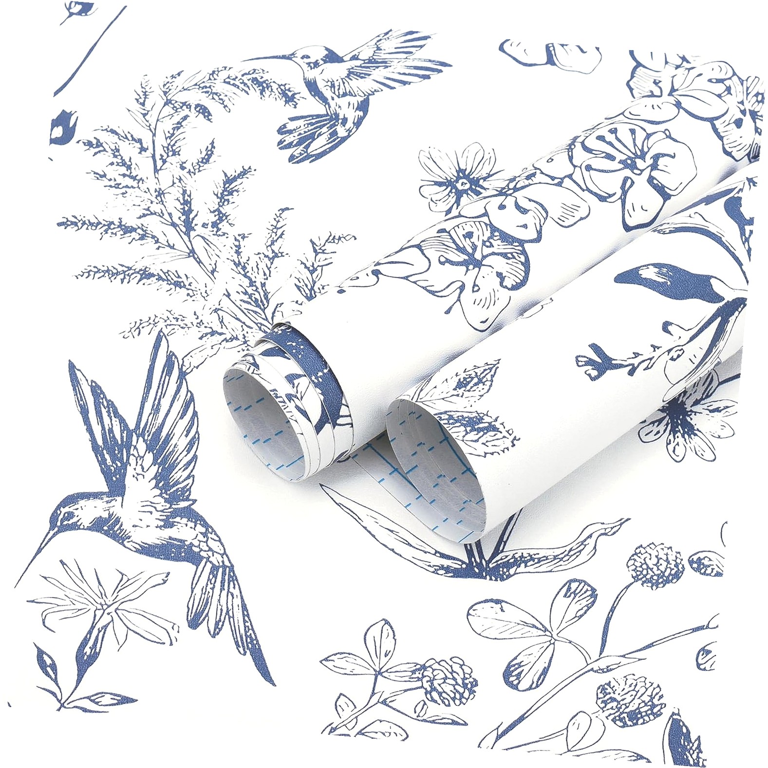 Hidove and Stick Wallpaper Floral Birds Contact Paper Blue and White ...