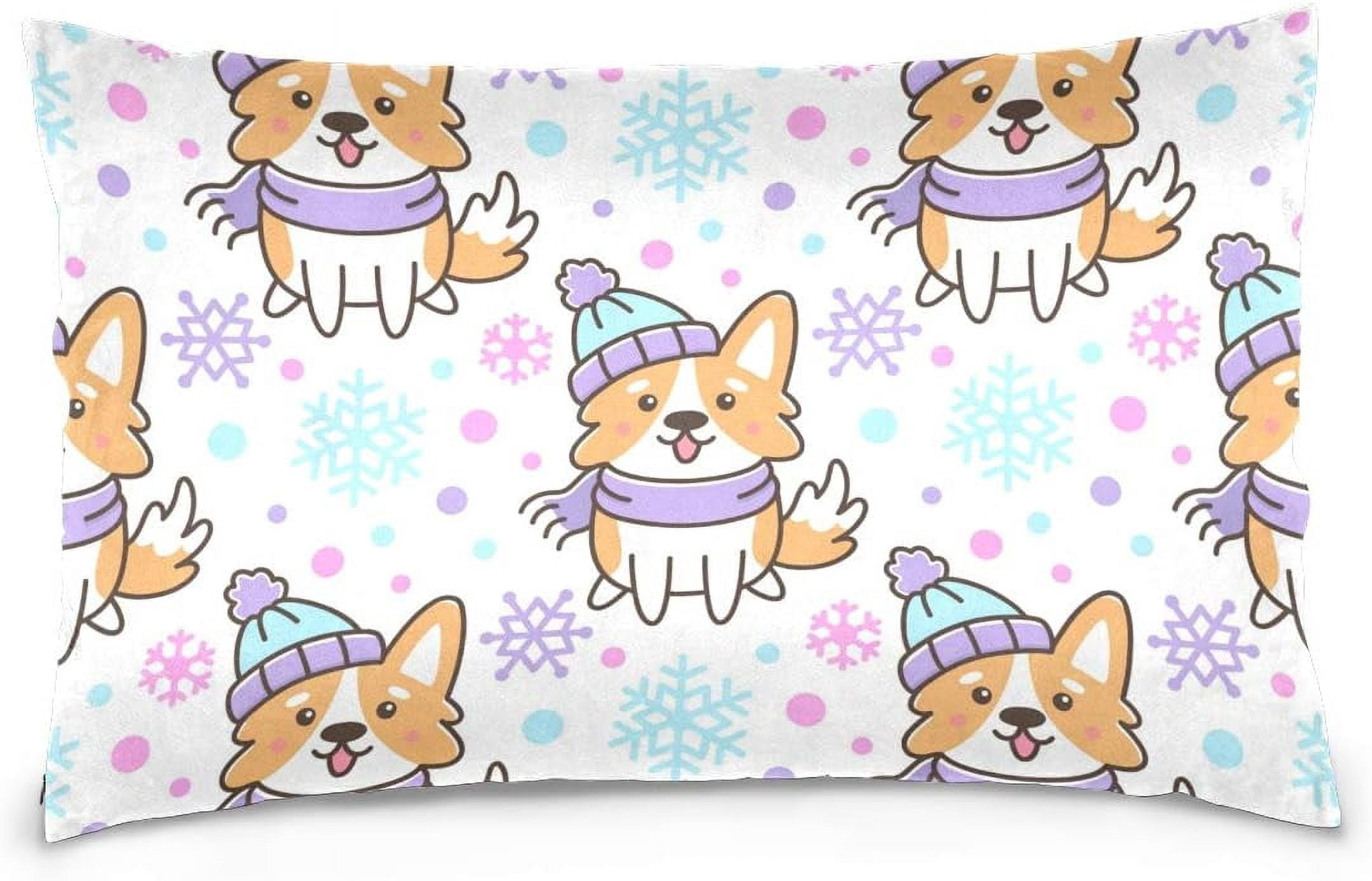 Hidove Сute Dog Breed Welsh Corgi In Hat And Scarf Velvet Oblong Lumbar ...