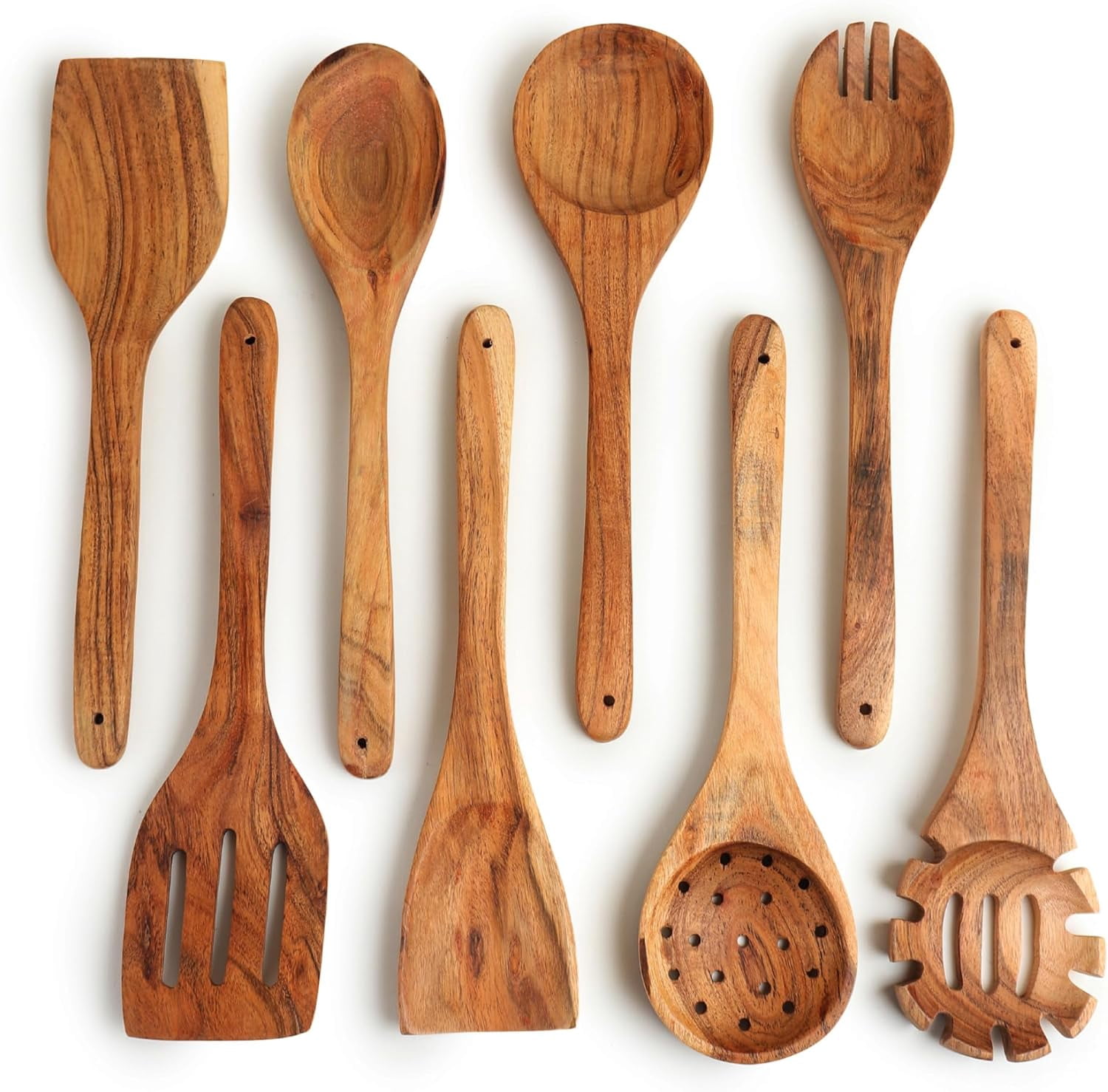 Hidove wood cooking utensils set of 8, 12 inch long wooden set for ...