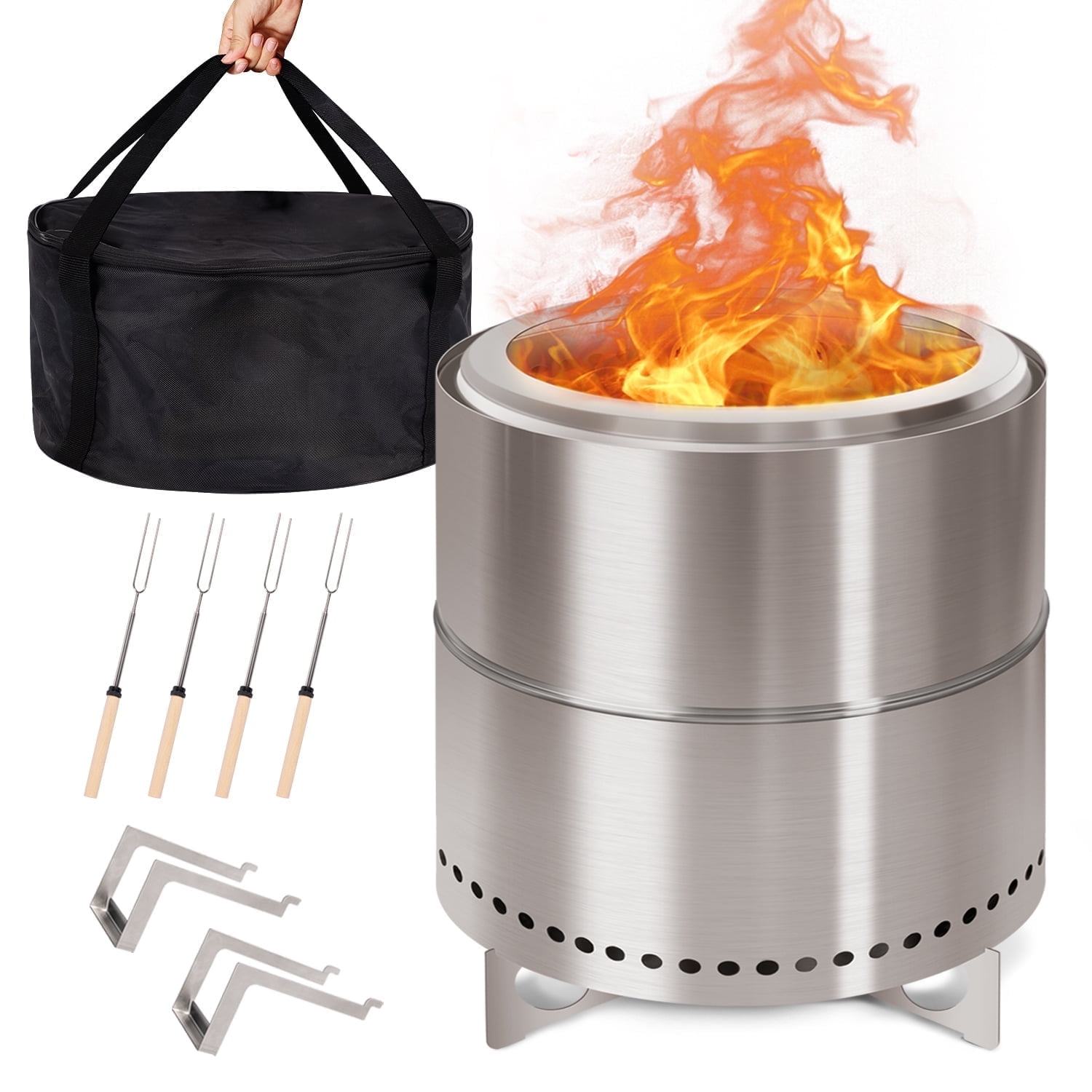 Hidpriva 15 inch Smokeless Fire Pit for Patio and Outdoor, Wood Burning ...