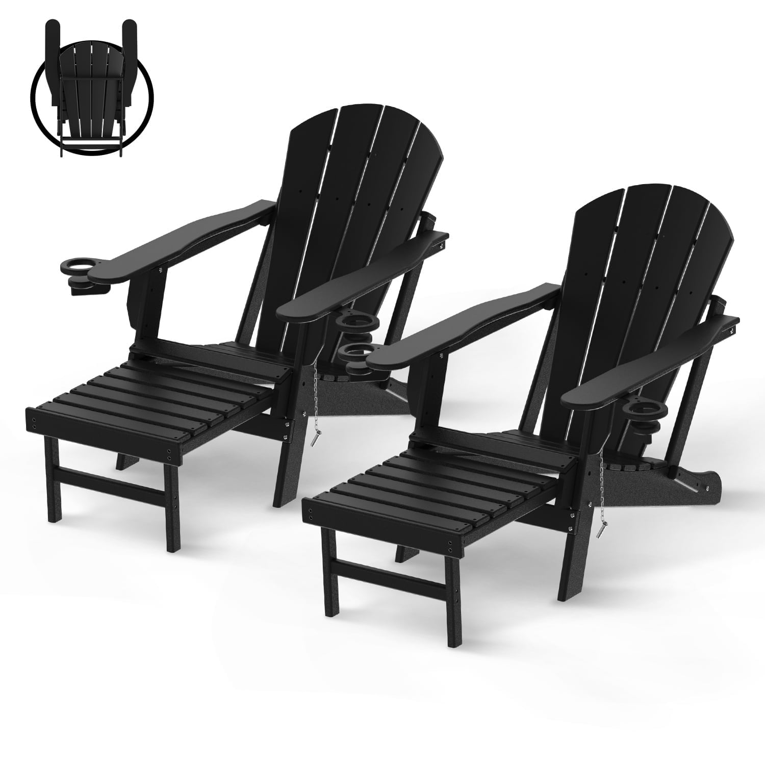 Hidpriva Outdoor Folding Adirondack Chair Set of 2 with Ottoman and Cup ...