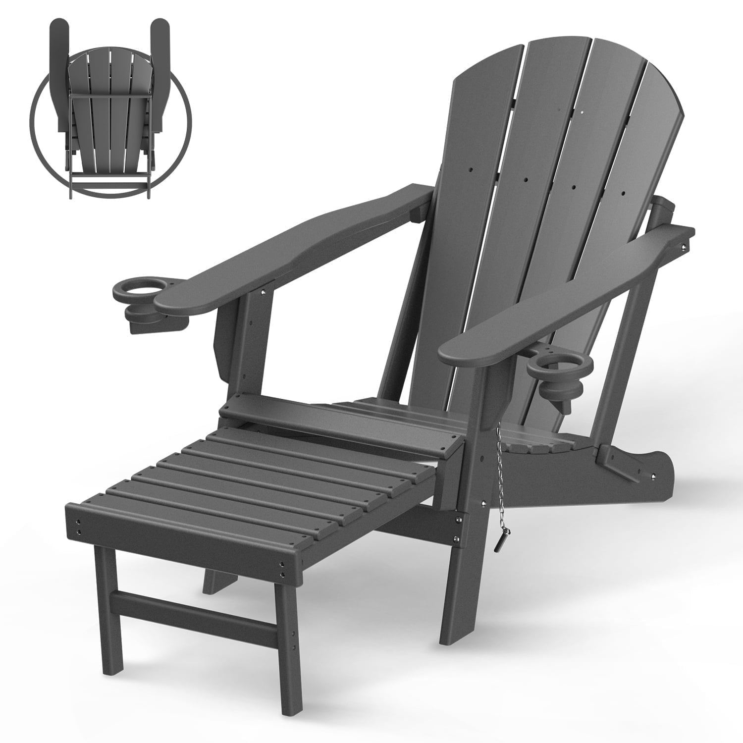 Hidpriva Outdoor Folding Adirondack Chair with Ottoman and Cup Holder ...
