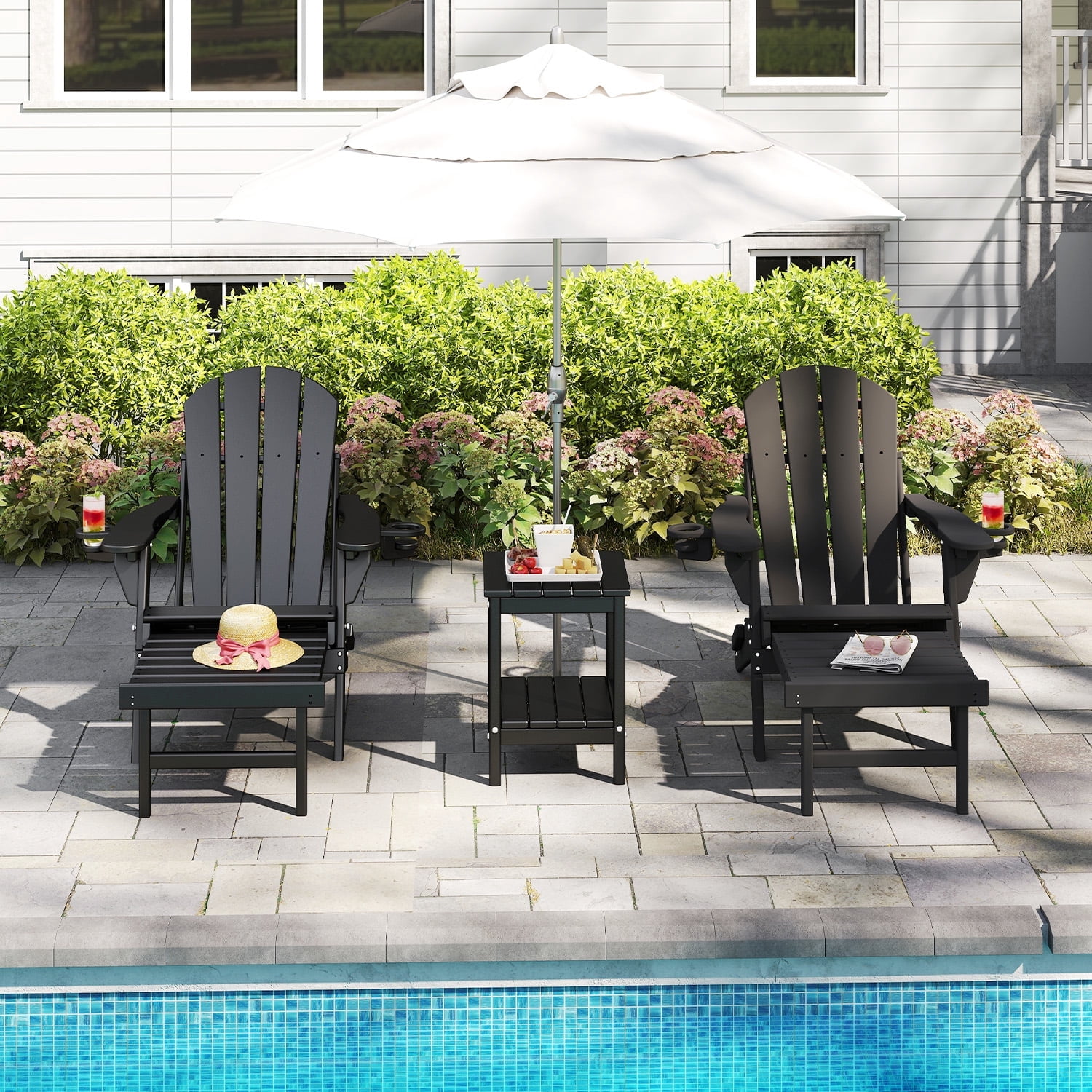 Hidpriva Set of 2 HDPE Folding Adirondack Chair with Adjustable ...