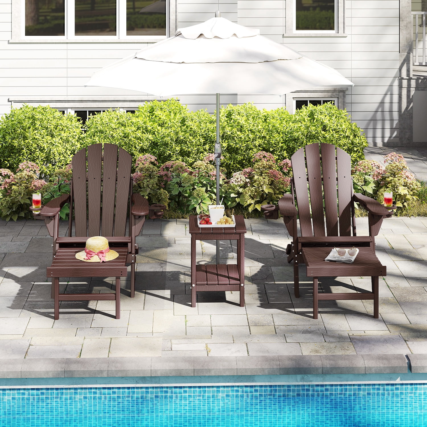 Hidpriva Set of 2 HDPE Folding Adirondack Chair with Adjustable ...
