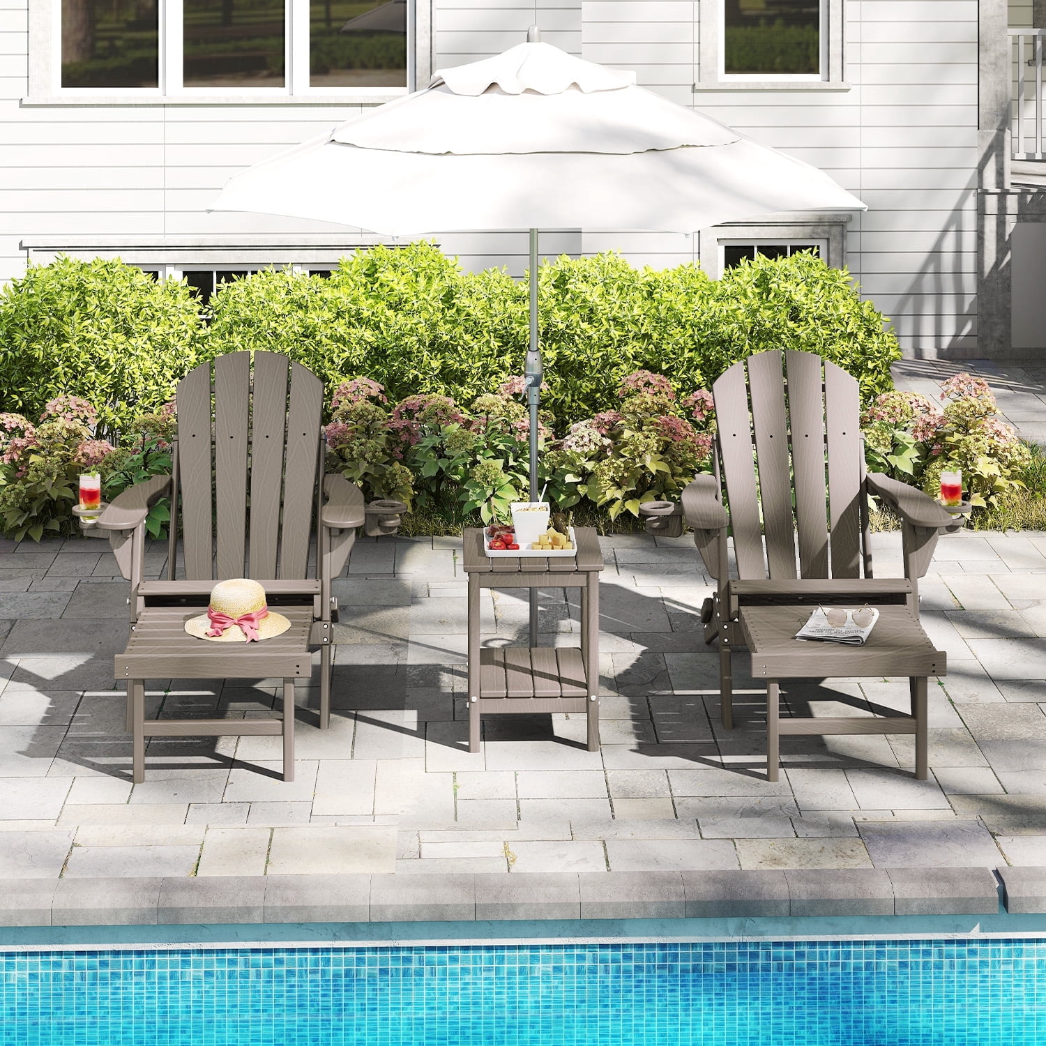 Hidpriva Set of 2 HDPE Folding Adirondack Chair with Adjustable ...