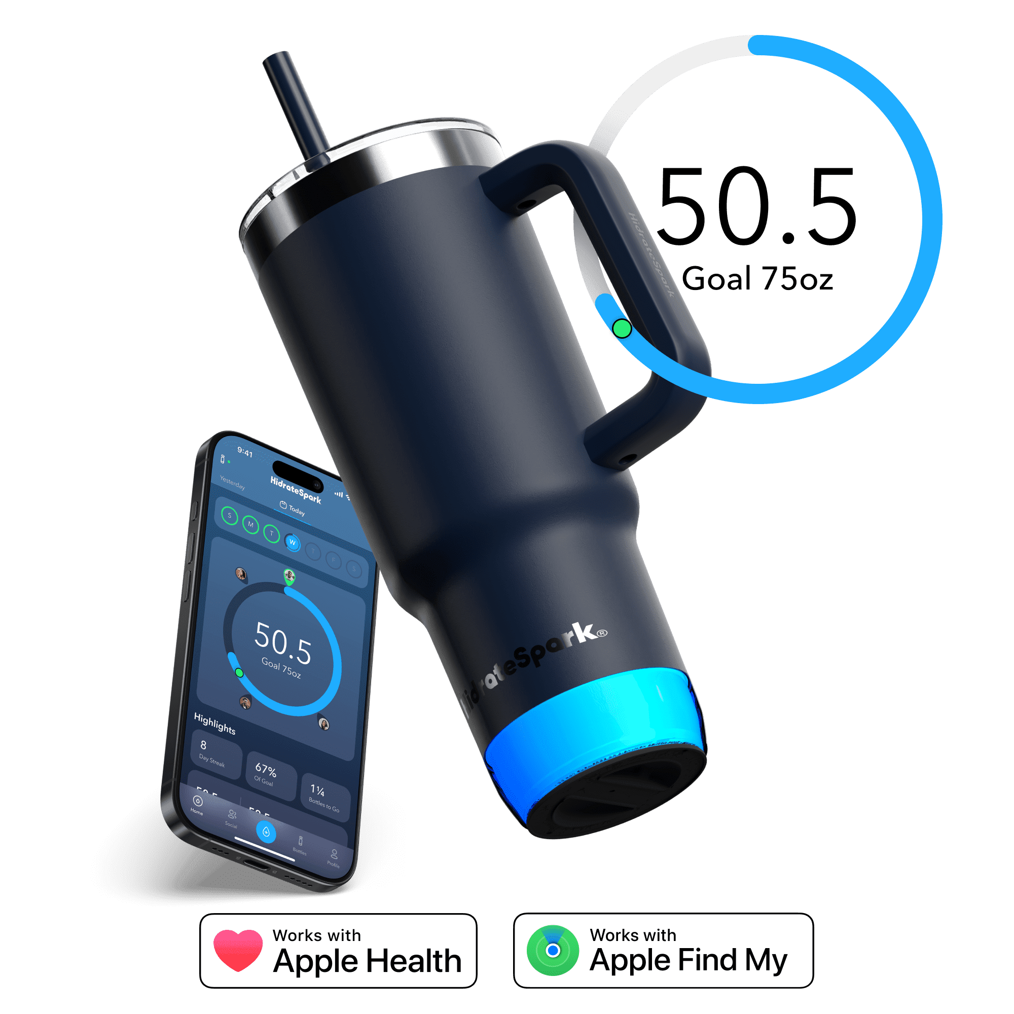HidrateSpark PRO 2 30 oz Smart Hydration Tracking Tumbler - Navy ...