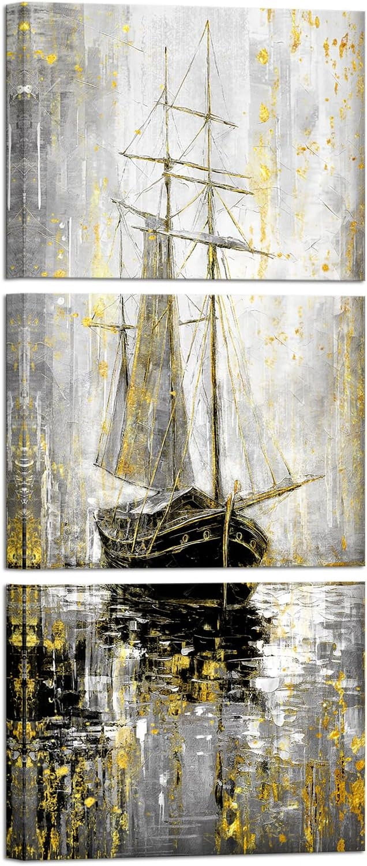 Hieng 3 Panels Ocean Sailboat Picture Prints Coastal Wall Decor ...