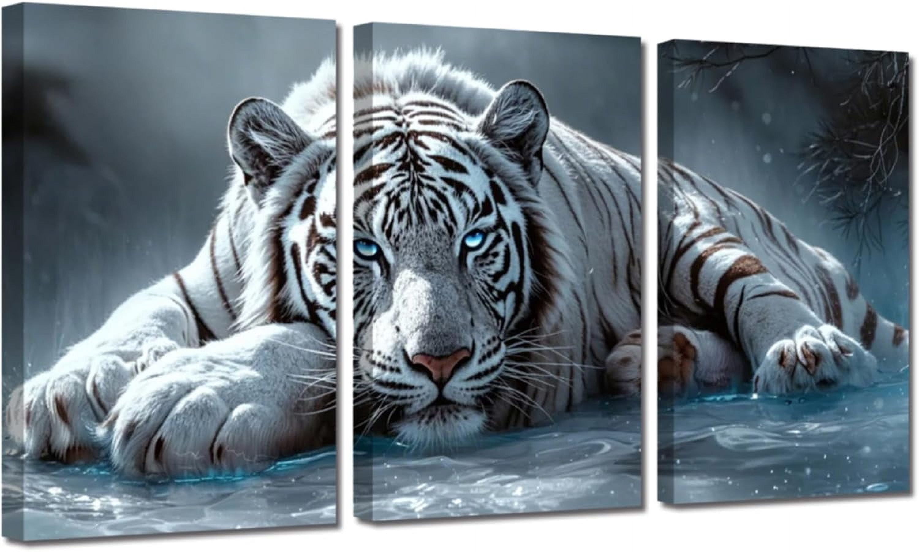 Hieng 3 Panels White Tiger Canvas Wall Hieng Wild Animal Picture Wall ...