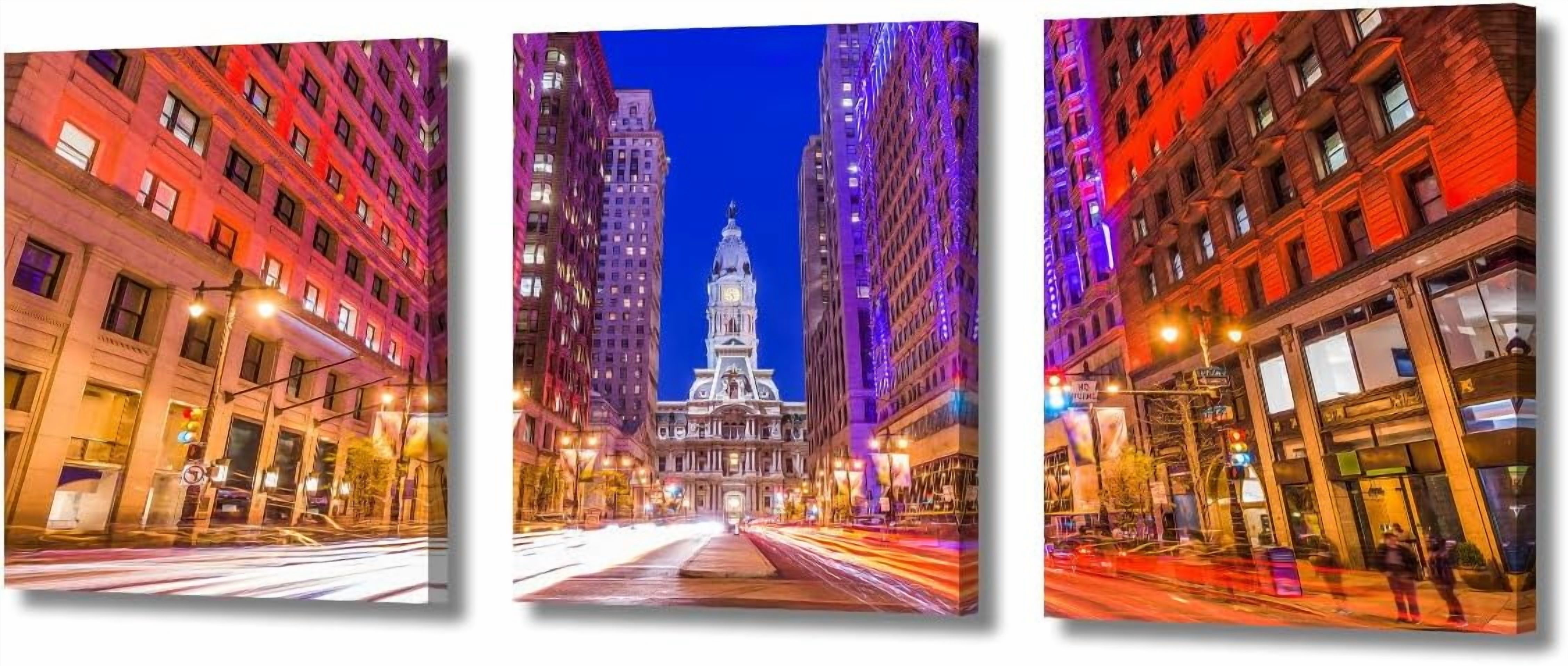 Hieng 3 Piece USA City Skyline Canvas Wall Art - Philadelphia ...