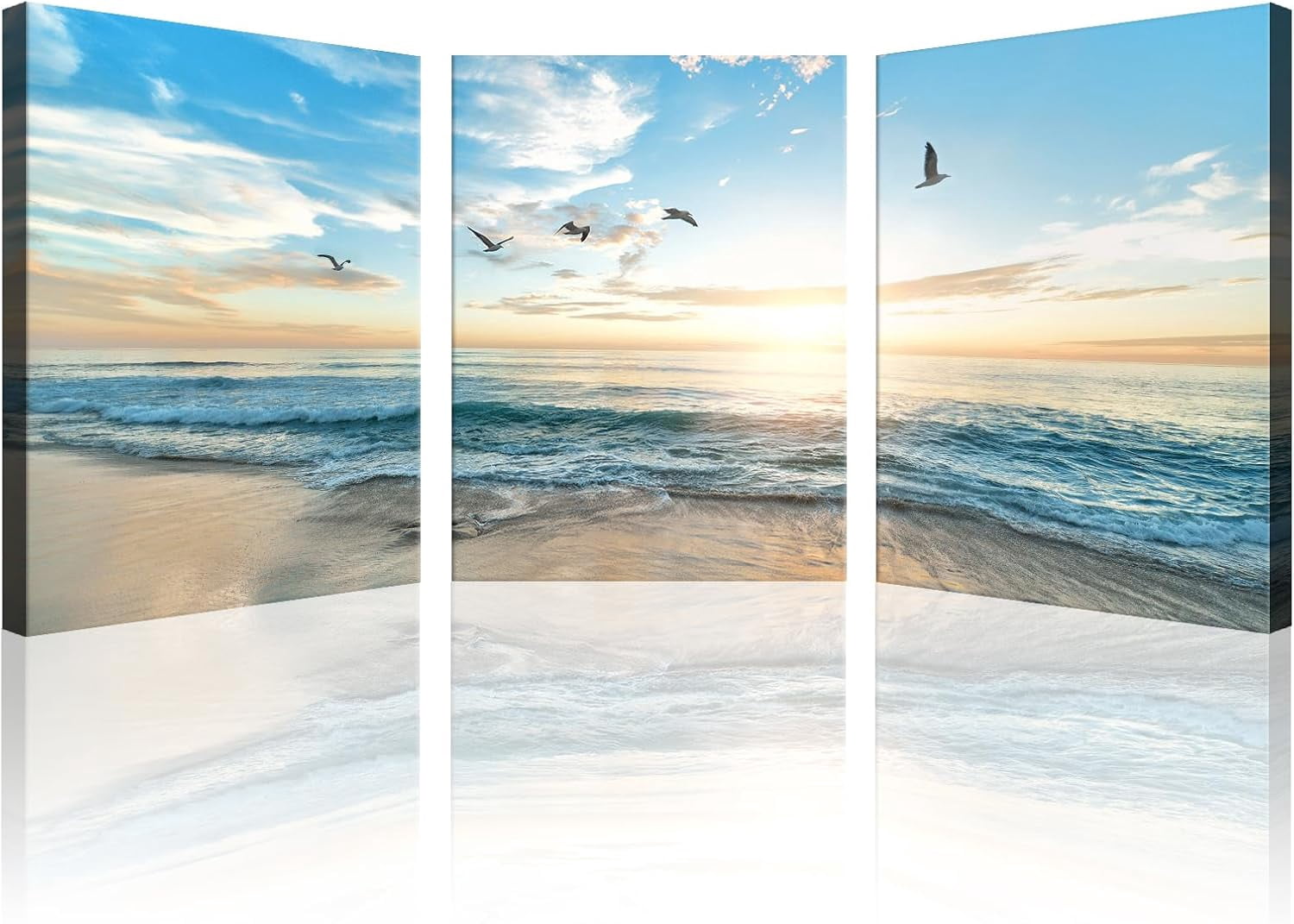 Hieng 3 Pieces Beach Wall Art Sunset Bathroom Canvas Pictures Ocean ...