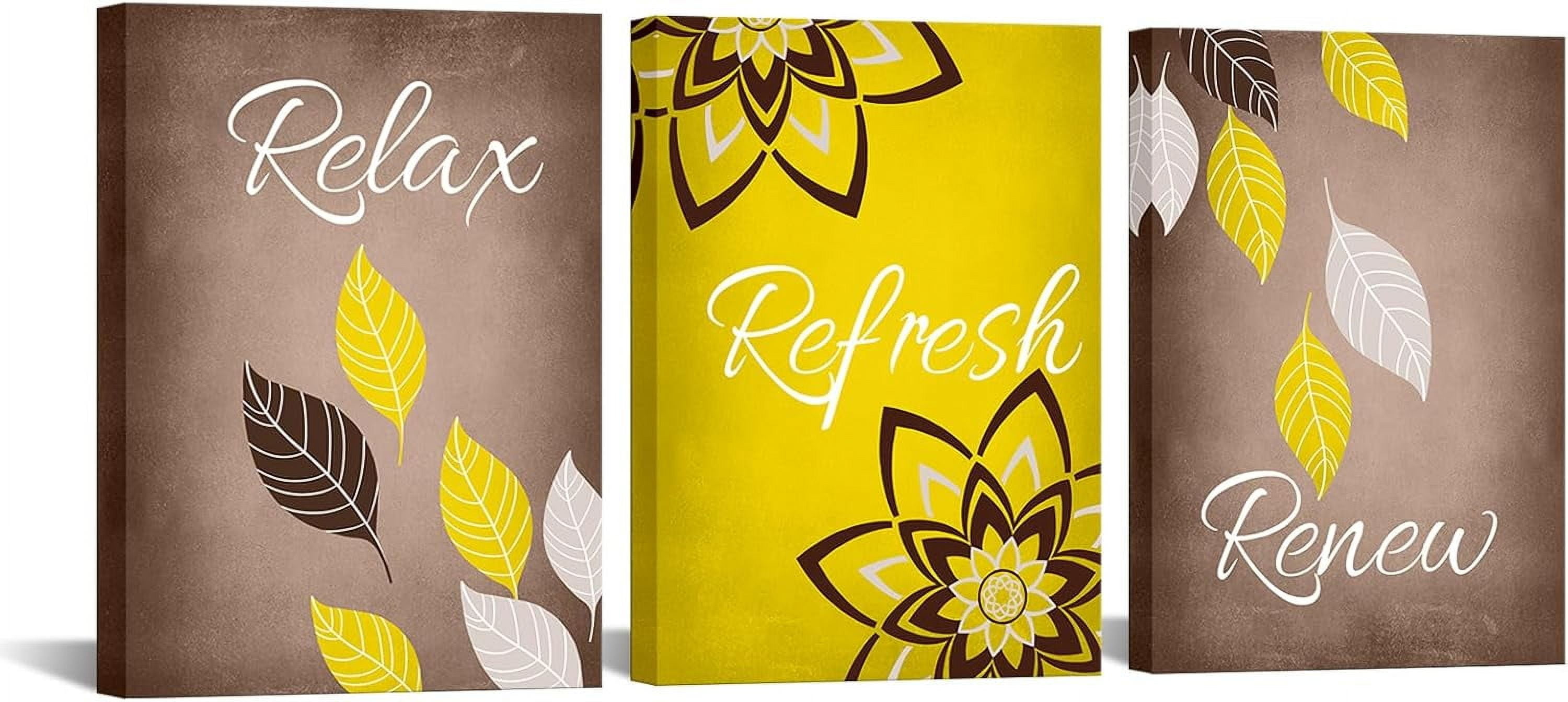 Hieng 3 Pieces Minimalist Bathroom Wall Art Set - Relax, Renew, Refresh ...