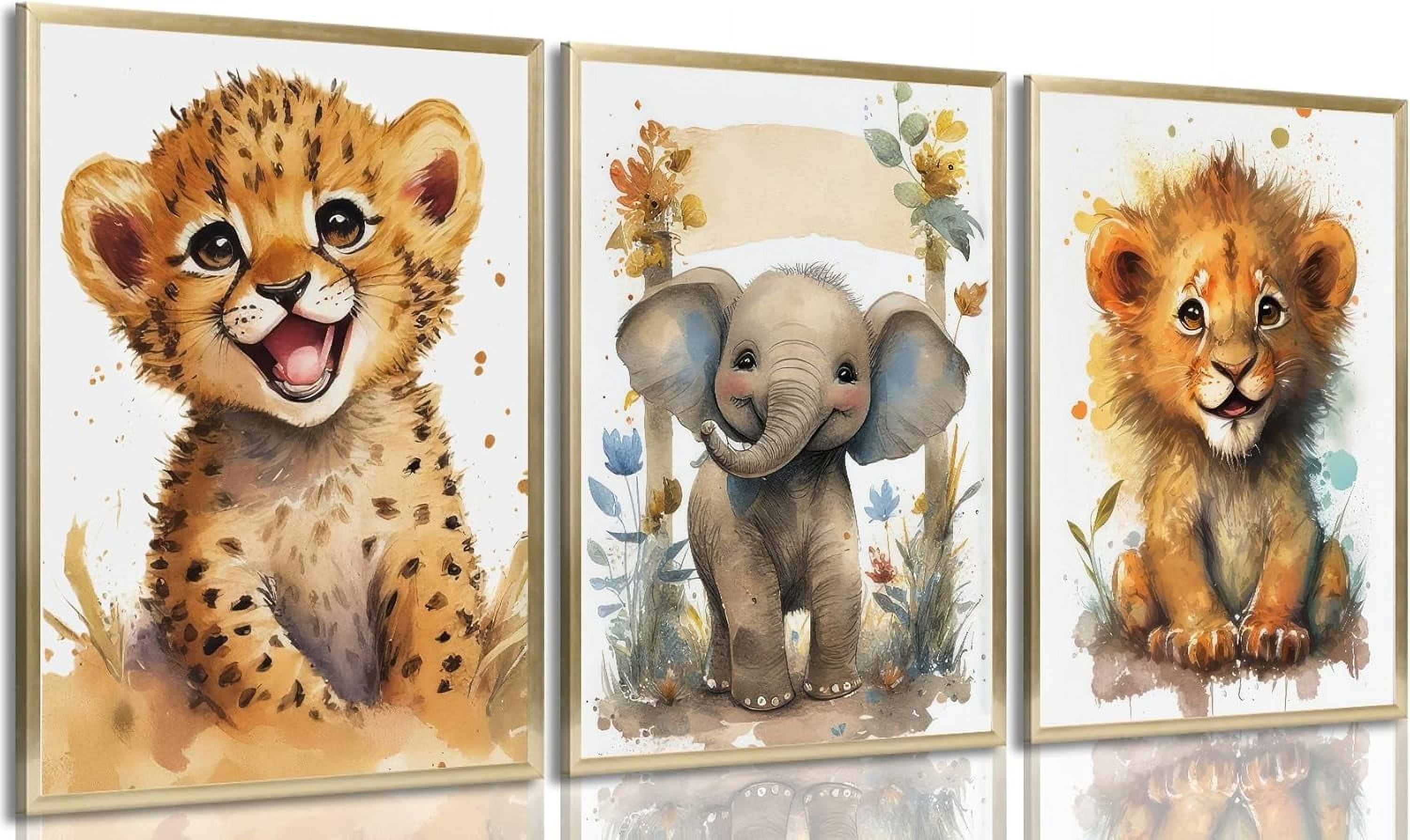 Hieng 3Pcs Safari Nursery Canvas Wall Art watercolor baby Animal Wall ...