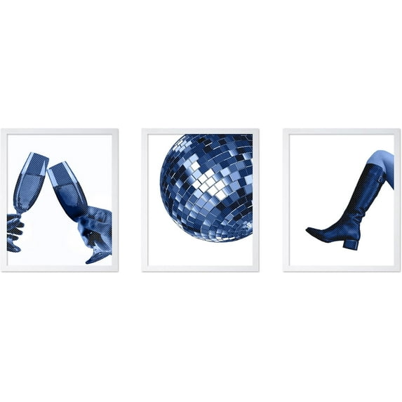 Hieng 3Piece Fashion Print Disco Poster Alcohol Art Blue Preppy Wall ...