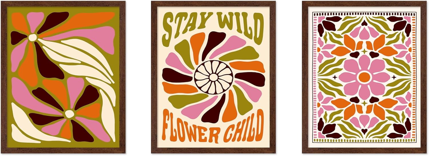 Hieng 3Piece Maintain Balance Print Retro Flower Poster Sun Art ...