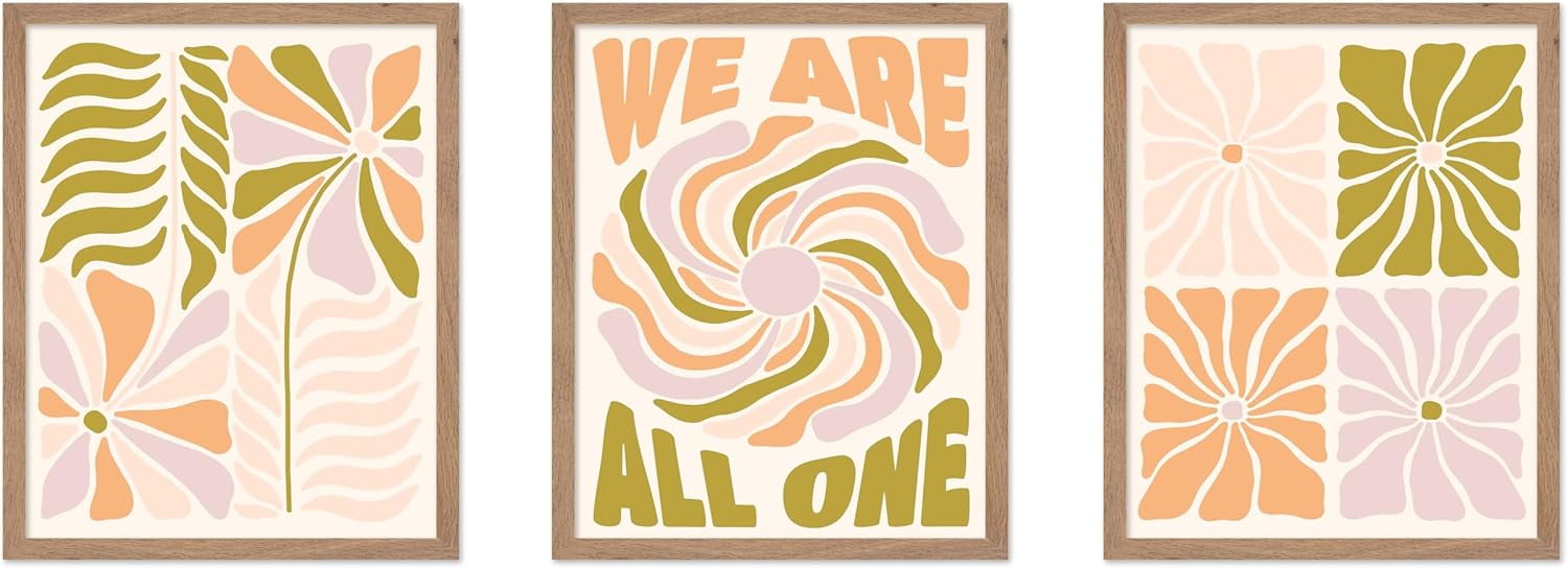 Hieng 3Piece Maintain Balance Print Retro Flower Poster Sun Art ...
