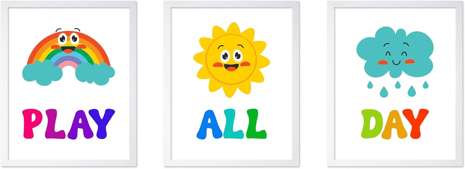 Hieng 3Piece Play All Day Poster Rainbow Print Sun Art Clouds ...