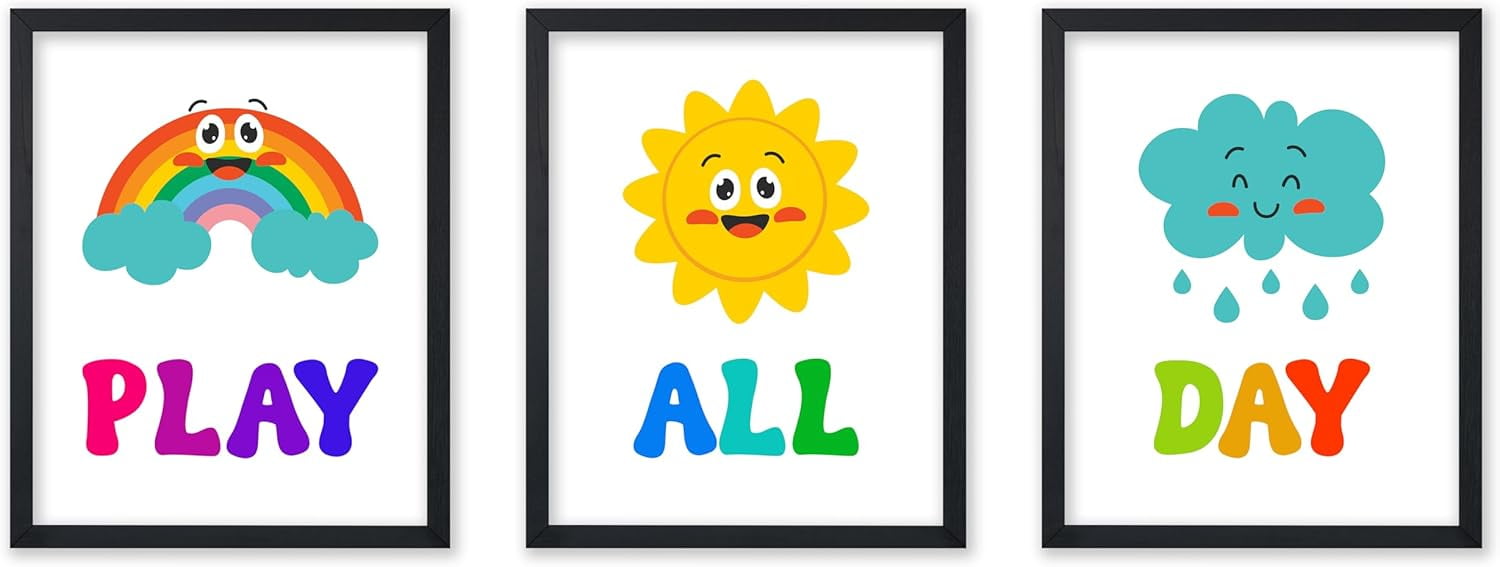 Hieng 3Piece Play All Day Poster Rainbow Print Sun Art Clouds ...