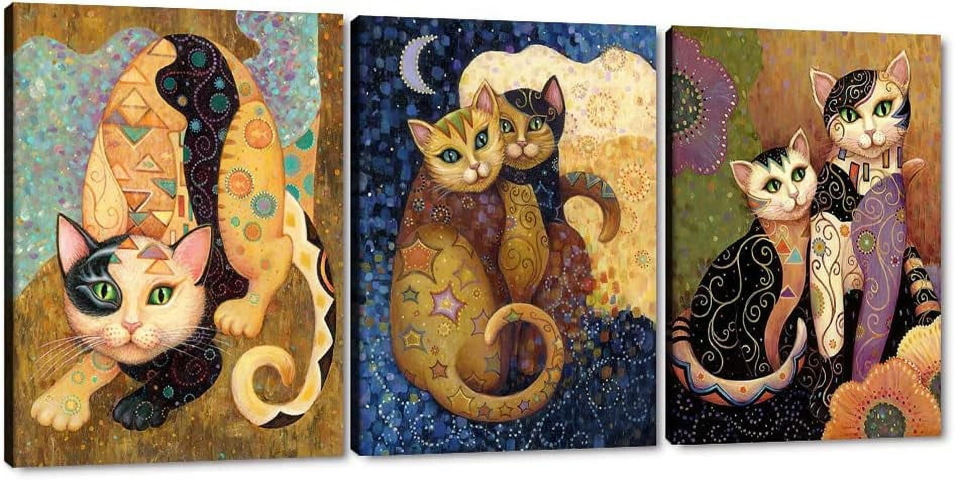 Hieng Abstract Cat Wall Art 3 Pieces Pop Gustav Klimt Paintings Canvas ...