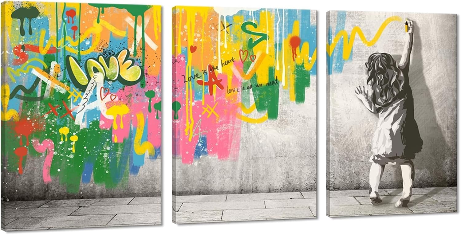 Hieng Banksy Wall Art Street Graffiti Picture Wall Decor Street Girl ...