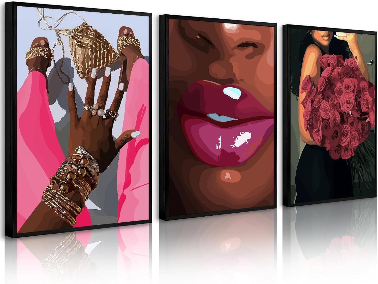 Hieng Black Girl Wall Art African Woman Canvas Wall Decor Black Women People Art Painting Gold ...