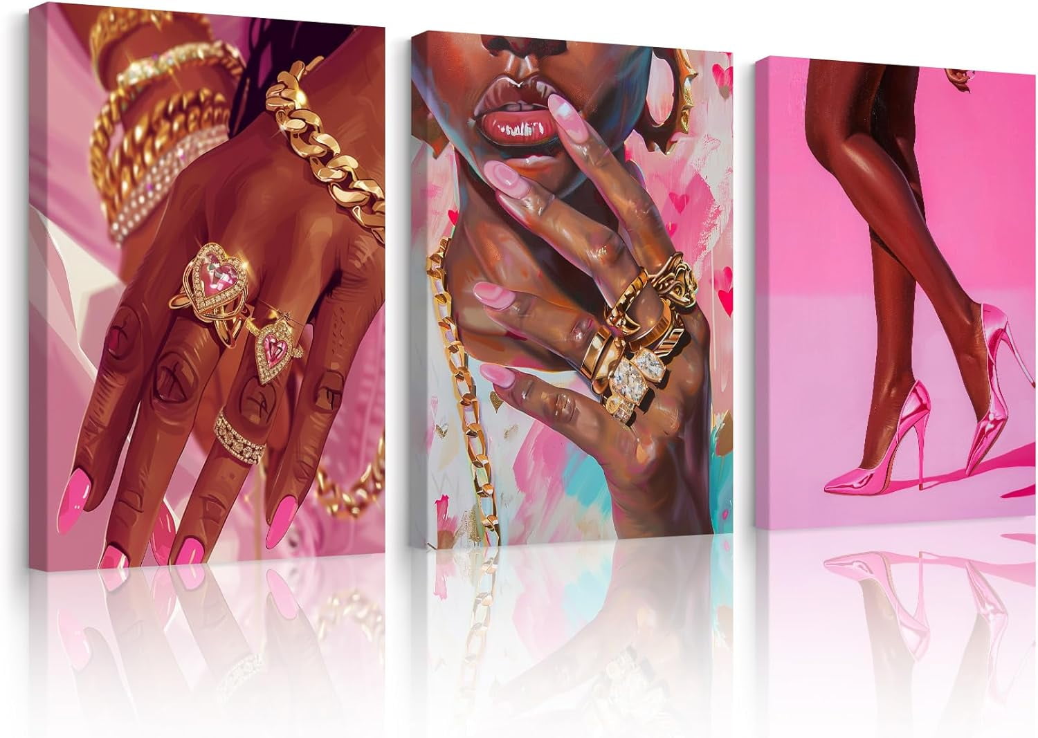 Hieng Black Girl Wall Art African Woman Canvas Wall Decor Black Women People Art Painting Gold ...