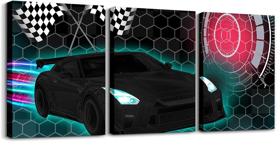 Hieng Blue Race car Canvas Wall Hieng for Living Room Bedroomx Speed ...