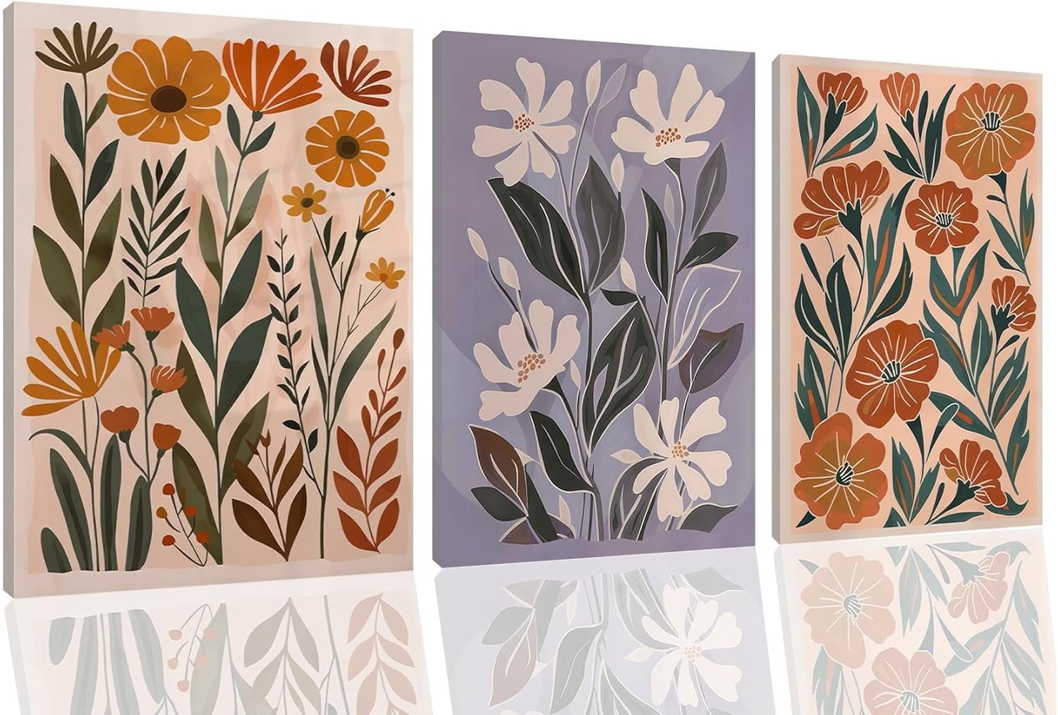 Hieng Boho Floral Wall Art Bedroom Decor Purple Botanical WildFlower ...