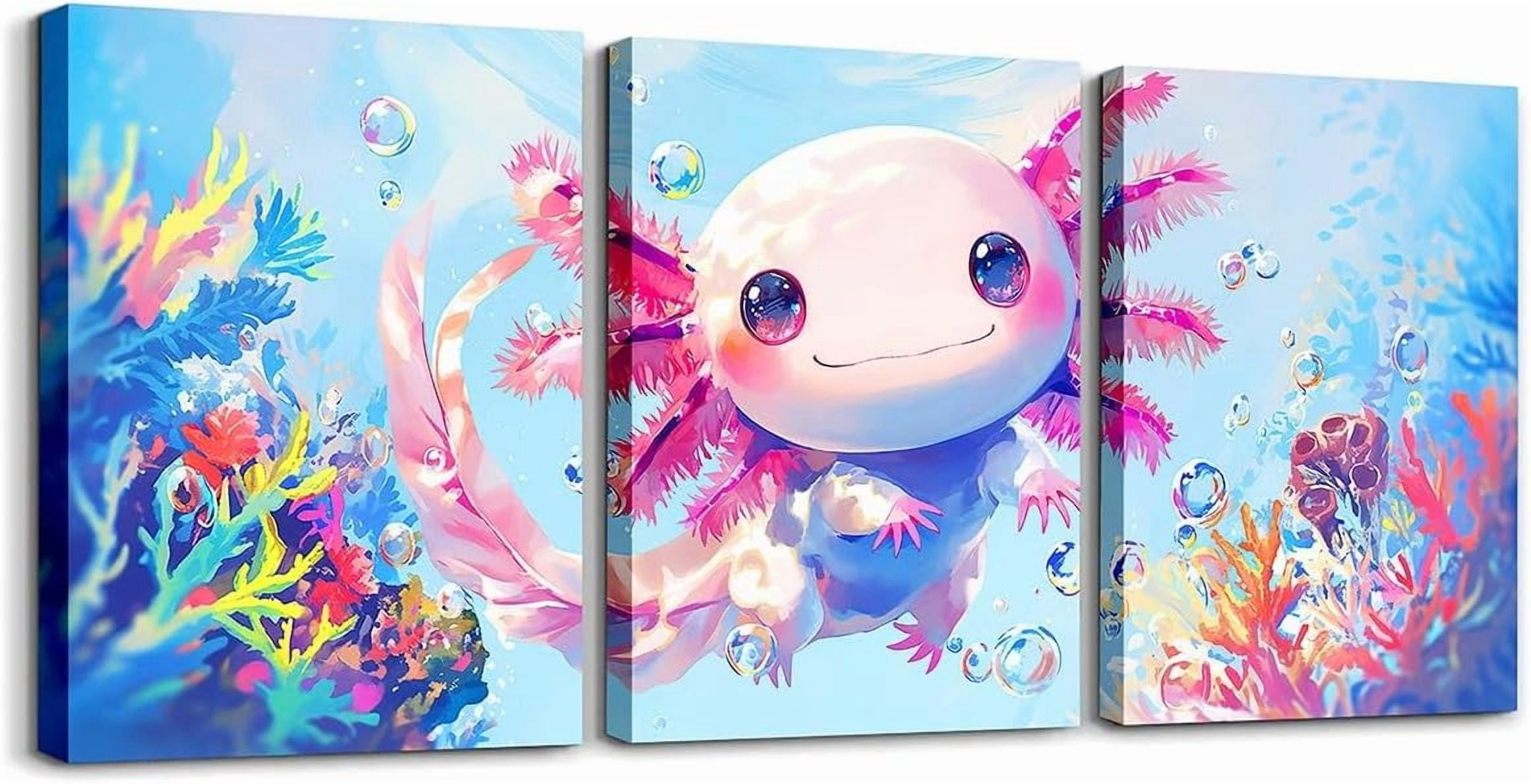 Hieng Boys Girls Cute Axolotl Canvas Wall Art for Living Room Bedroom ...