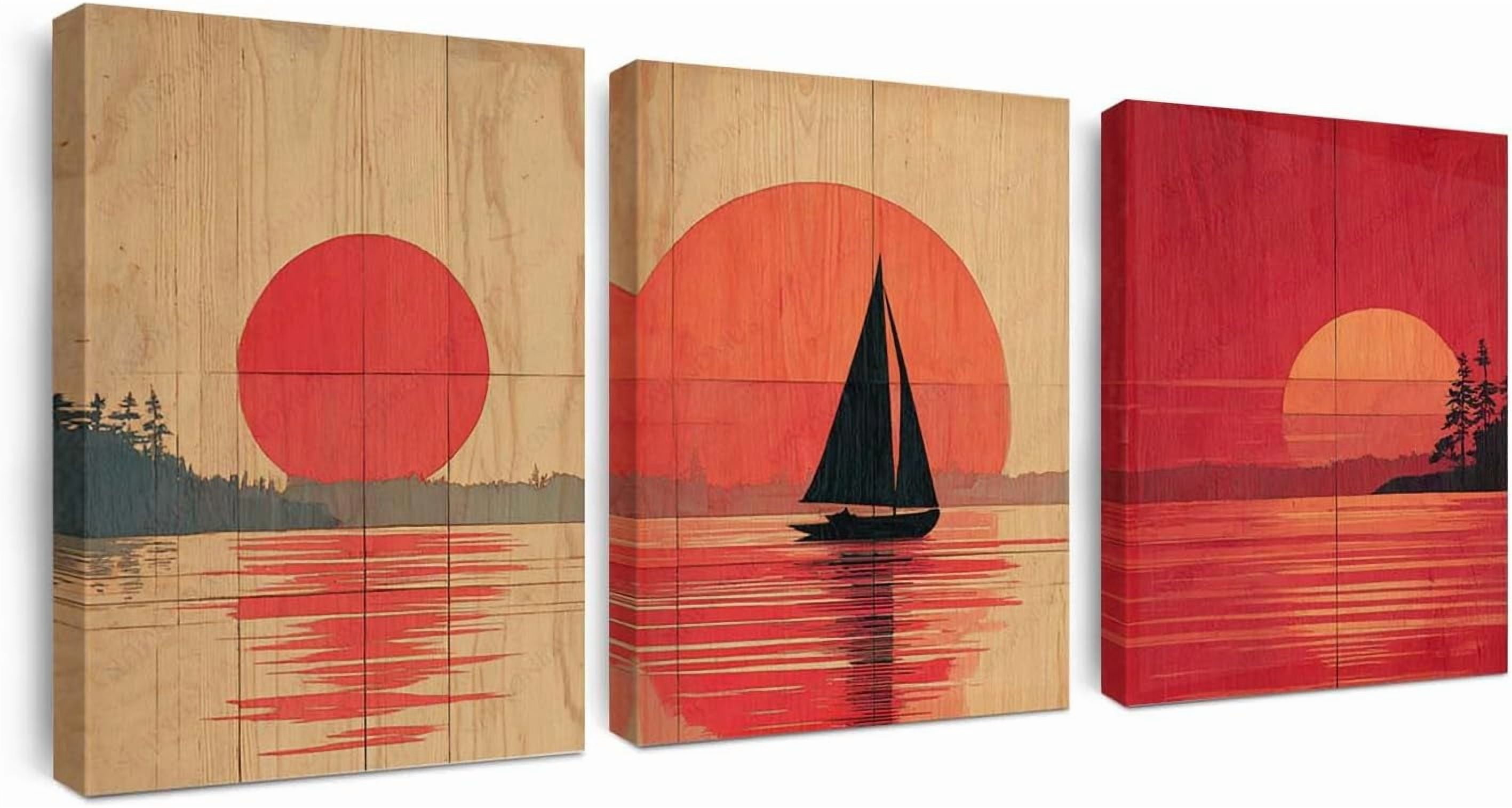 Hieng Canvas Art Print,Stunning Triptych Canvas Art of Golden Sunset ...
