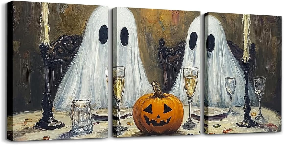 Hieng Cartoon Cute Ghost Canvas Wall Art for Kids Living Room Bedroom ...