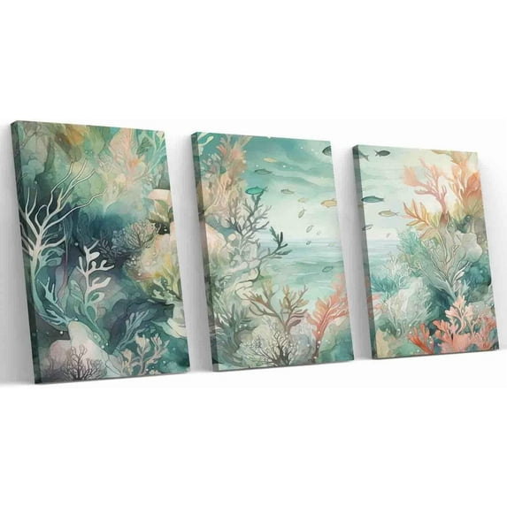 Hieng Coastal Triptych Canvas Art - Breathtaking Ocean Sunset Scene for Home Office Decor - Gift ...
