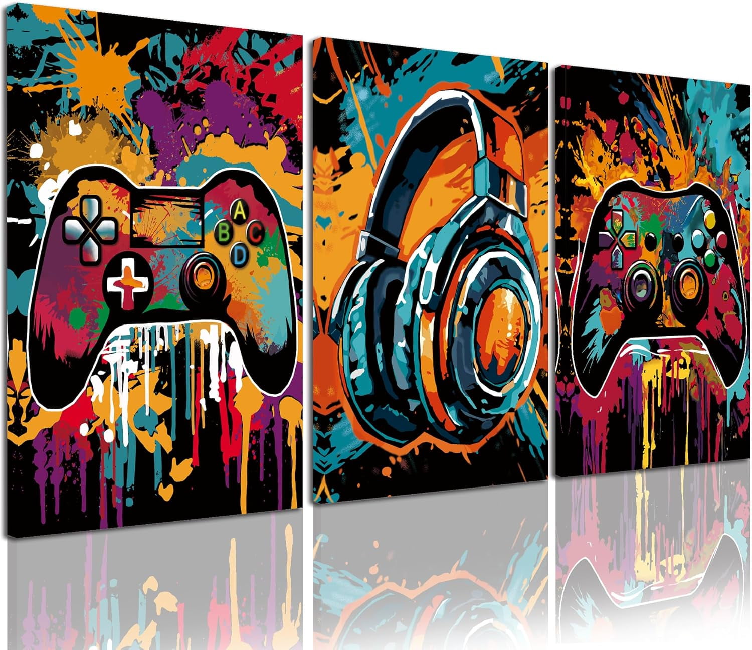 Hieng Cool Gaming Wall Art Video Game Watercolor Graffiti Pictures Neon ...