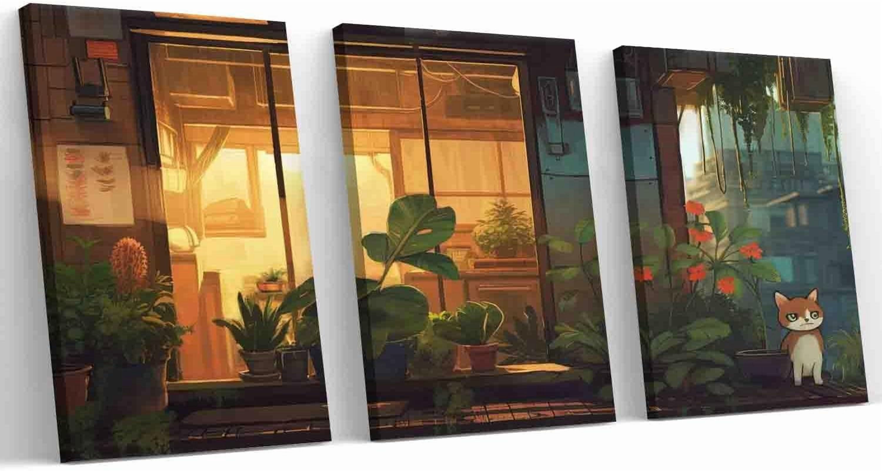 Hieng Cozy Balcony Triptych Canvas Print for Plant Lovers Elegant Home ...
