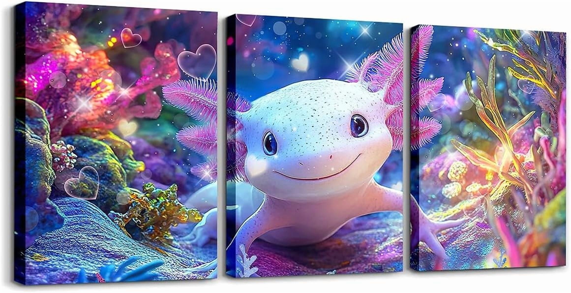 Hieng Cute Axolotl Canvas Wall Hieng for Bedroomx Cherry Blossoms Picture Wall Decor Boys Girls ...