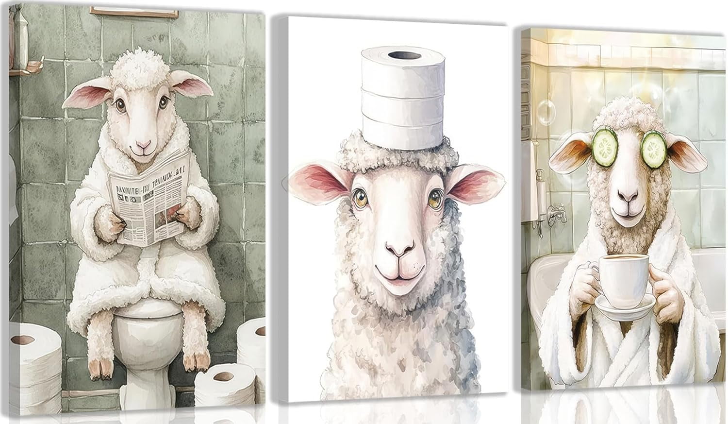 Hieng Cute Lamb Wall Art Funny Animal Bathroom Wall Decor Prints ...