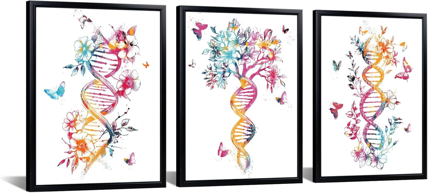 Hieng DNA Molecule Wall Art Watercolor Science Prints with Black Frame ...