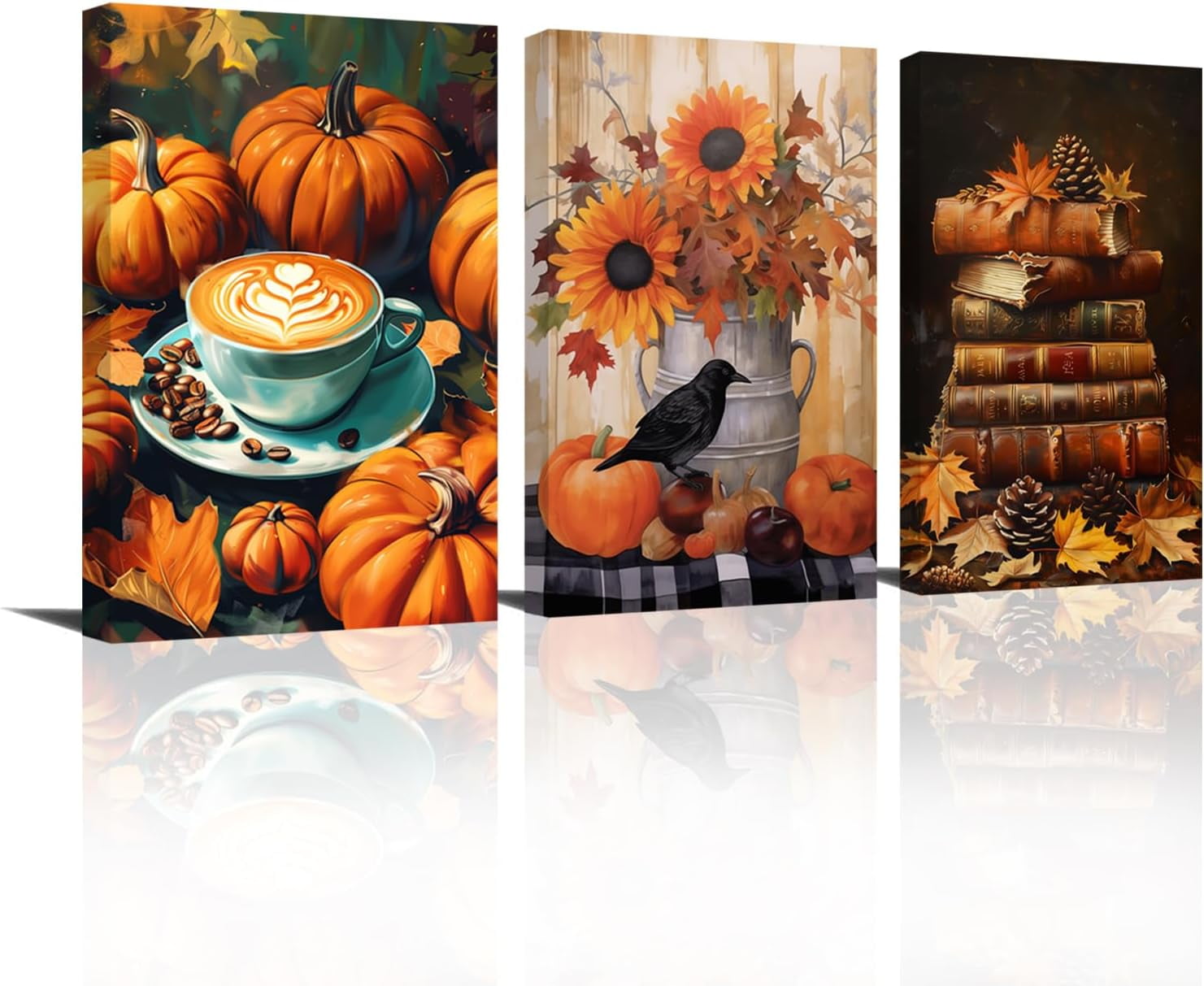 Hieng Fall Wall Art Pumpkin Picture 3 Pieces Autumn Harvest Wall Decor ...